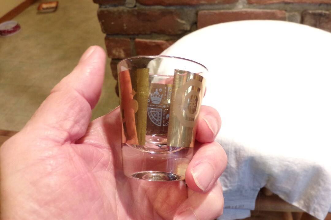 Vintage Clear and Gold Foil Shot Glass, Gold Design Shot Glass, Barware ...