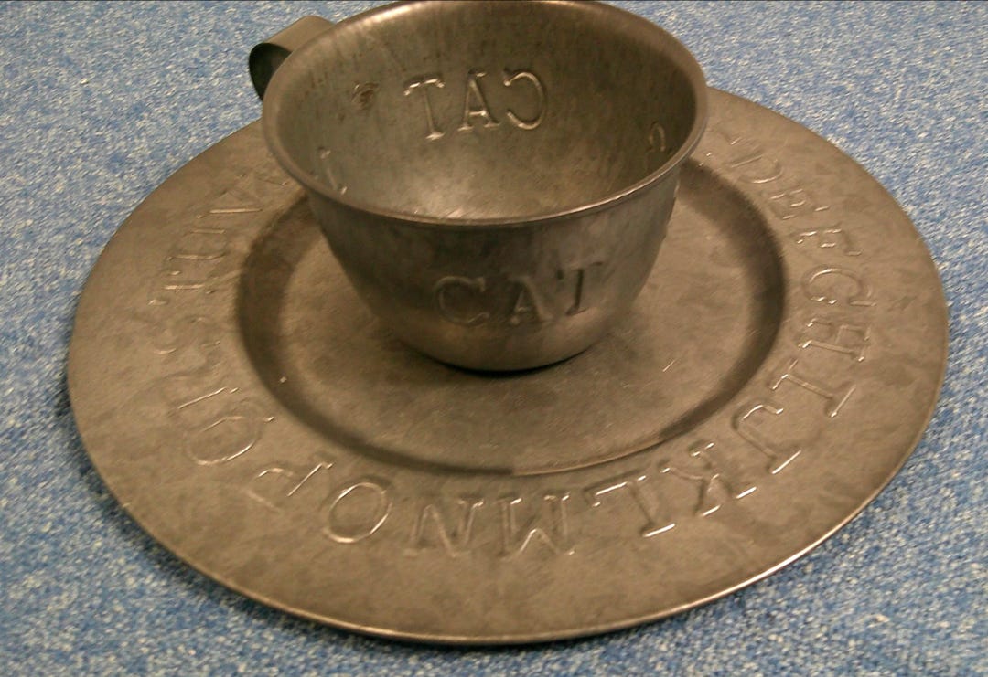 Antique 1800's Tin ABC Plate and With Numbers Cat Cup, Collectible Tin ...