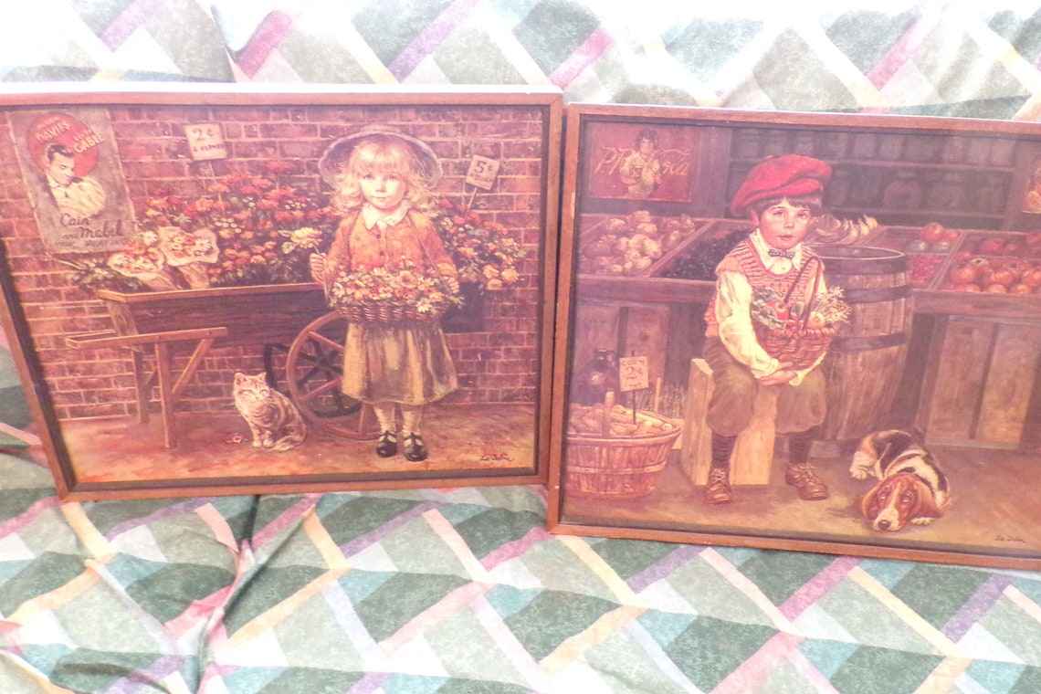 Vintage Lee Dubin Liza Flower Girl and Billy Art Wall Hanging | Etsy