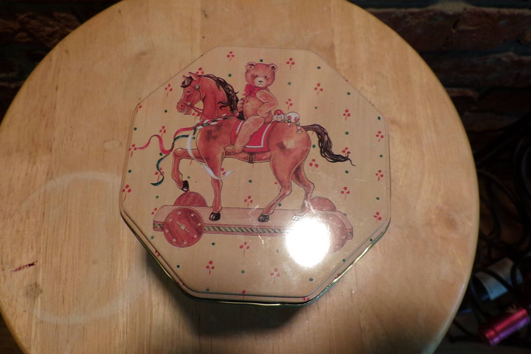 Vintage Teddy Bear Tin, Teddy Bear Tin, Bear Tin, Vintage Tin, Lidded ...