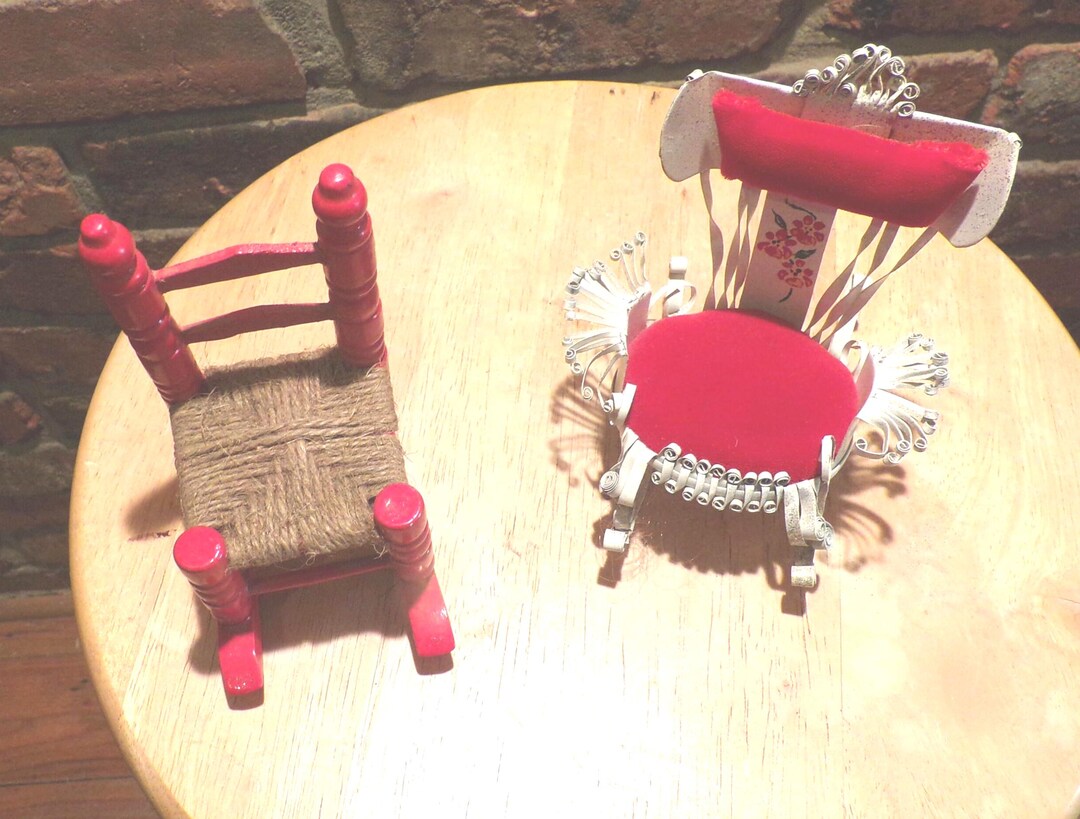 Vintage Curled Tin Can Rocking Chair Dollhouse, Folk Art Pin Cushion ...