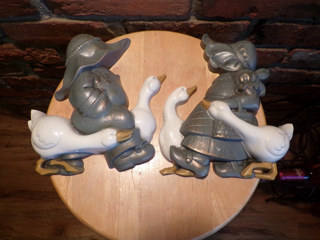 2 Vintage Burwood Amish Boy & Girl, Geese Wall Plaques,1988 Set of 2 ...