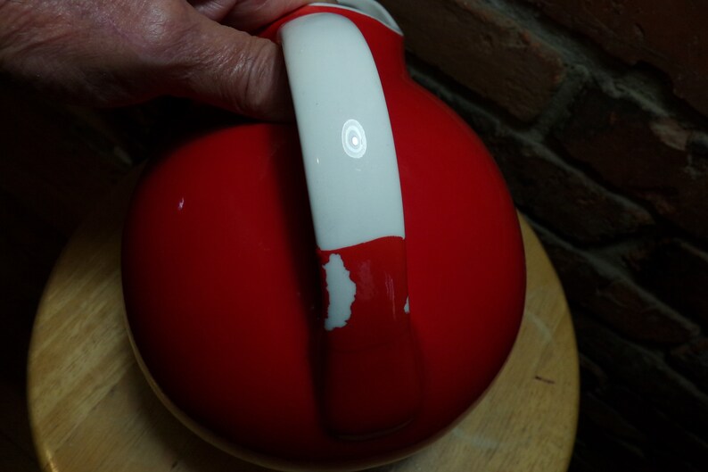 1940's Hall Ball Red Pitcher, Red Ball Pitcher Jug W/white Handle ...
