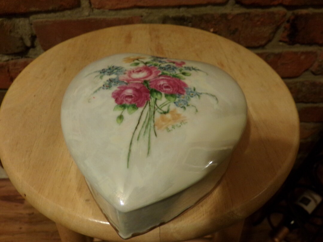 Floral Porcelain Heart Trinket Box, Pearl Finish Candy Dish - Etsy