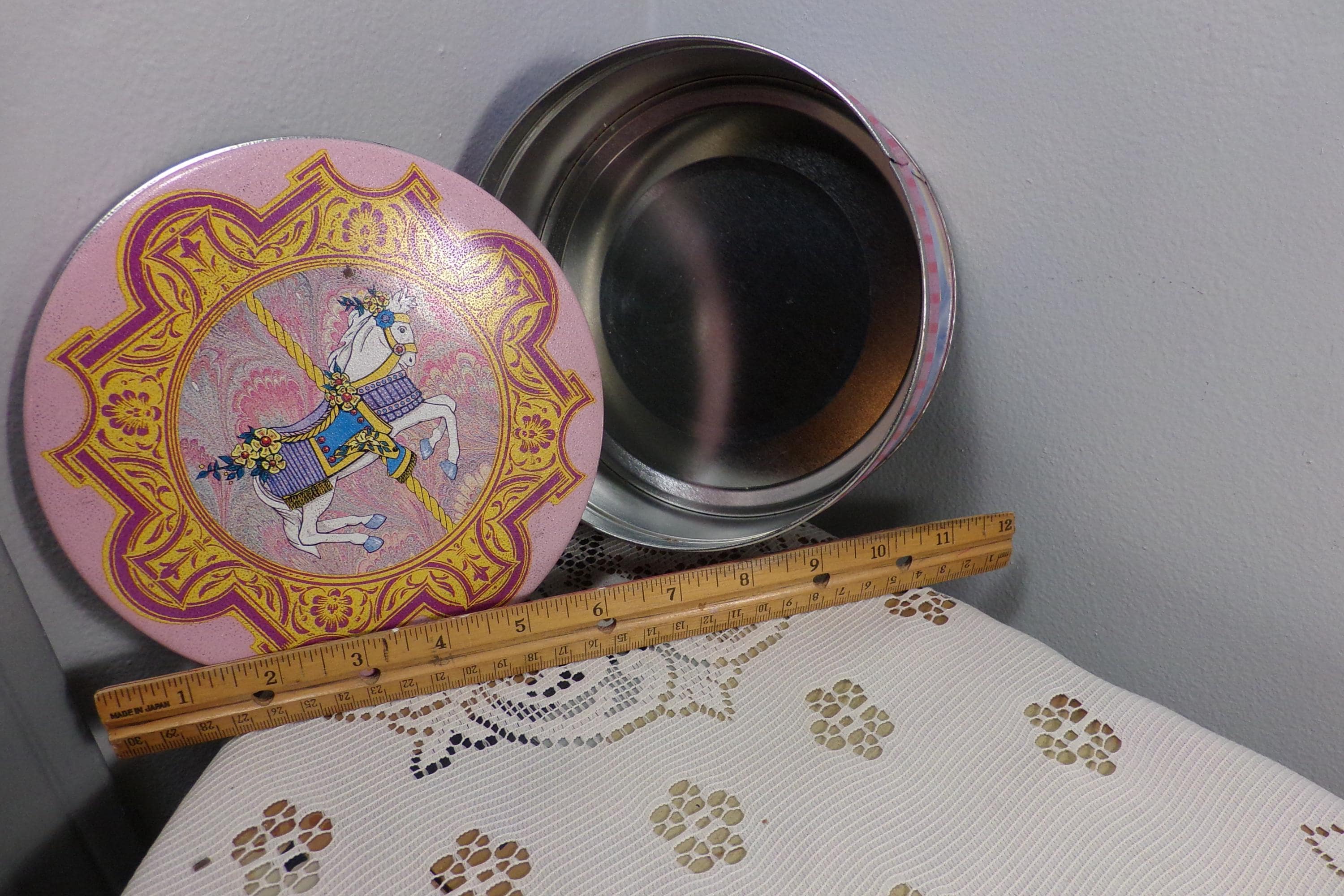 Vintage Carousel Pony Tin, Victorian Carousel Horse Pony Pink Tin ...