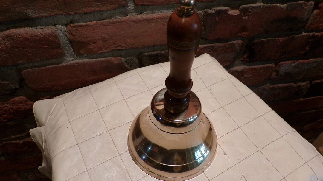 Large Bell, School Bell, Wood Handle Hand Bell, Solid Brass School Bell ...