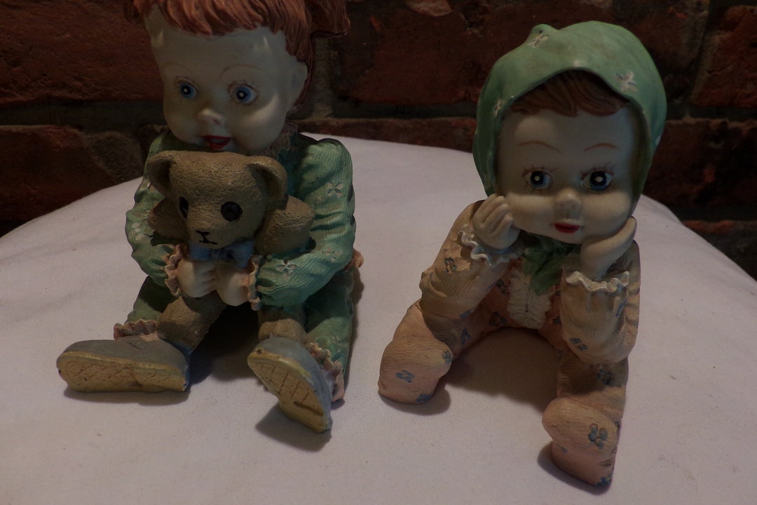 Vintage Baby Figurines, Hand Painted Baby Room Décor, Unique Resin Baby ...