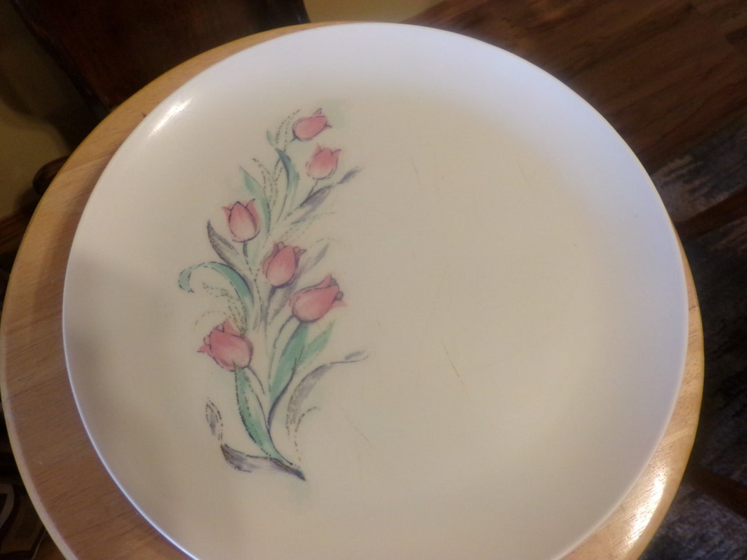 Sun Valley Melmac Dinner Plates Set of 5 White Melamine Rose Pattern 9. ...