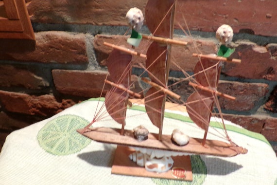 Vintage Seashell Sailboat Décor Seashell sailboat figurine | Etsy