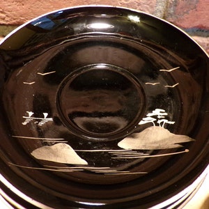 Vintage Japanese Black & Gold Lacquer Tea Set for 6 Cups Saucers ...