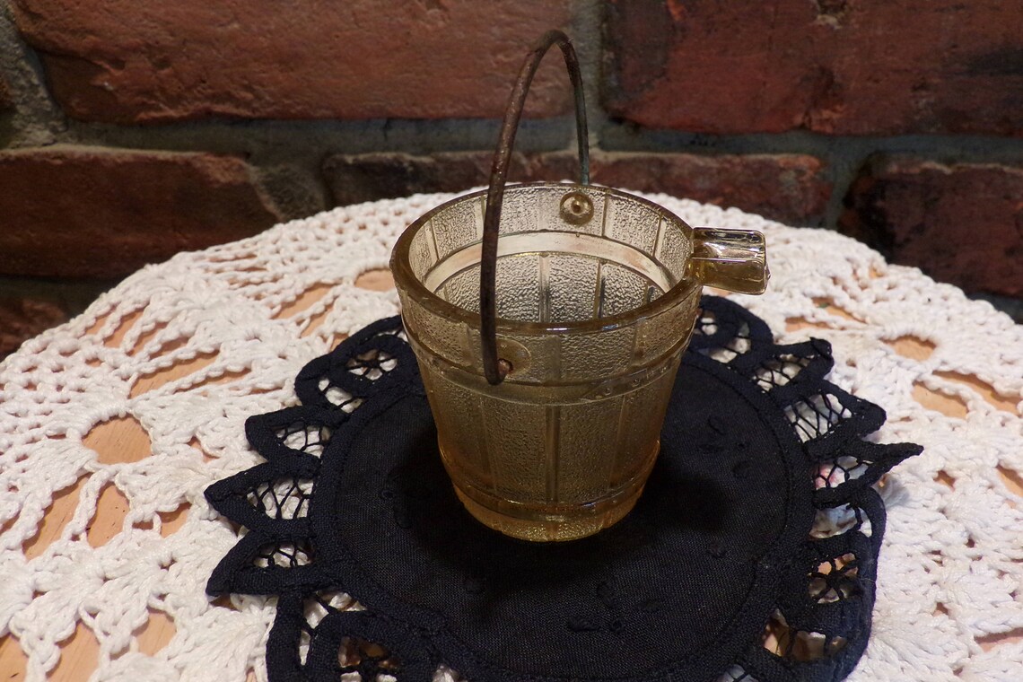 Small Amber Glass Bucket With Handle Glass Handle Bucket | Etsy