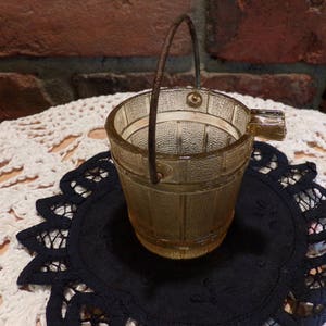 Small Amber Glass Bucket With Handle, Glass Handled Coal Bucket, Small ...