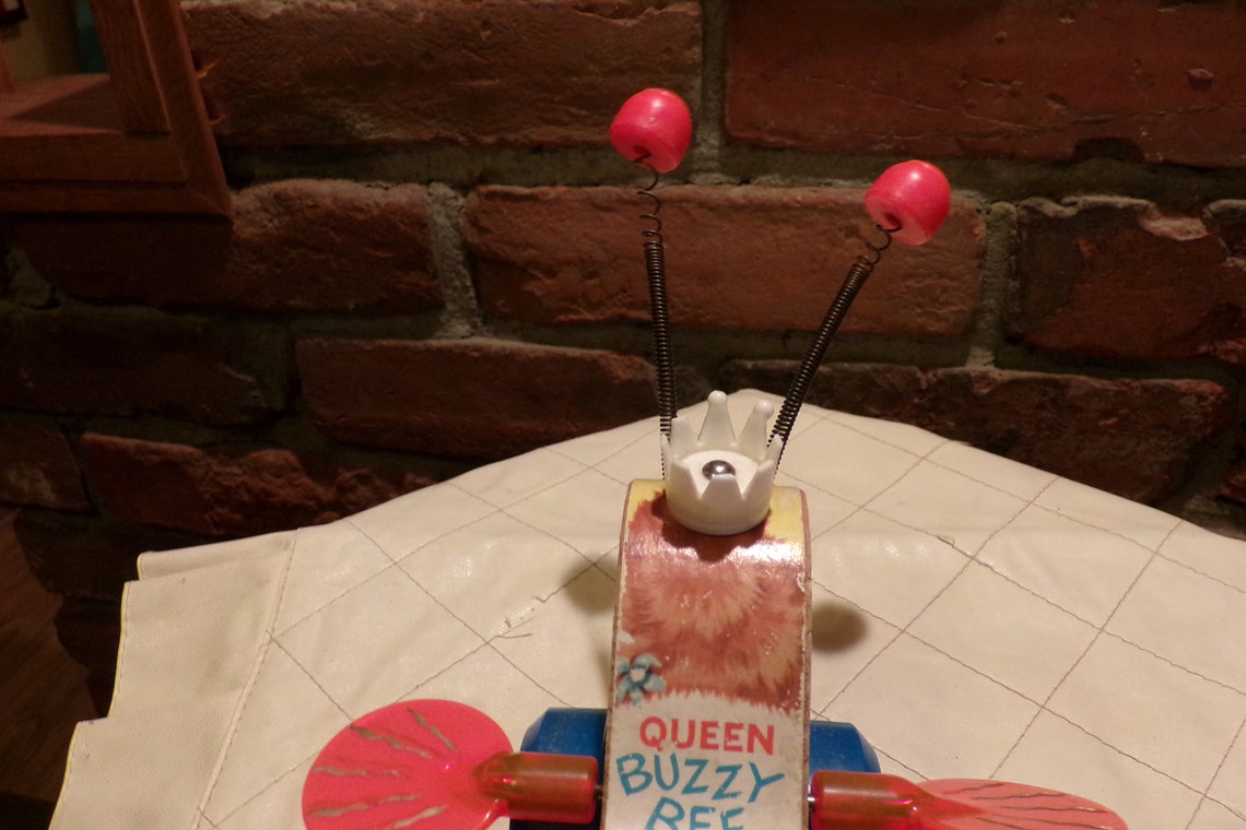 Vintage Fisher Price Queen Buzzy Bee Pull Toy, 1960’s Wooden Pull Toy ...