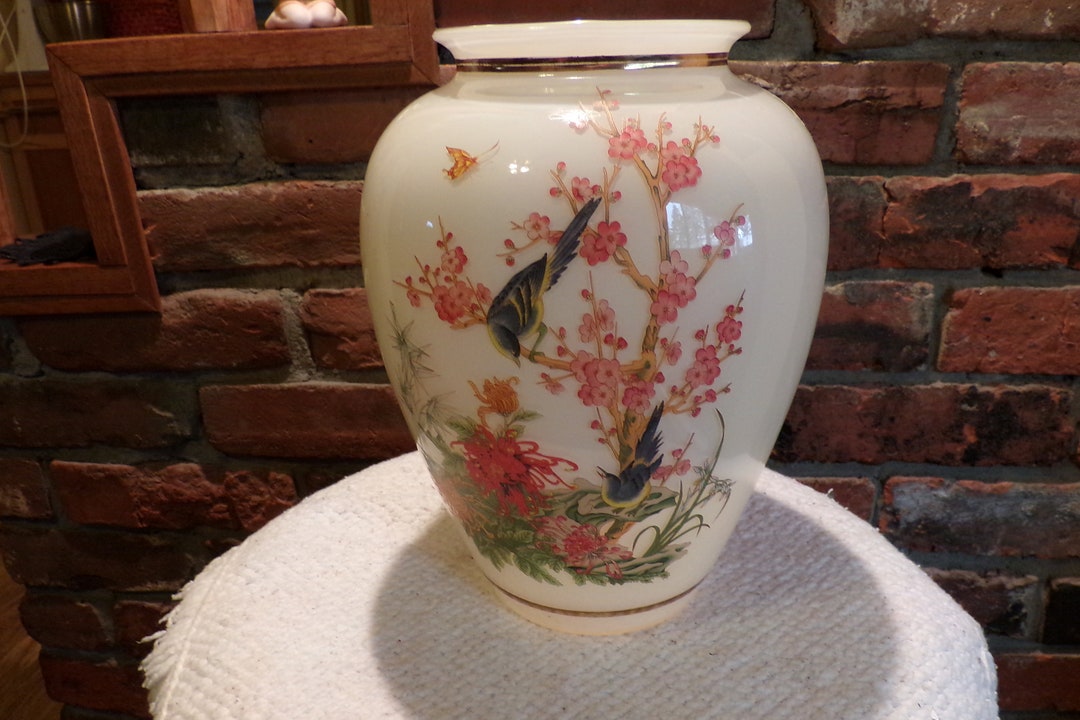 Antique Bristol Glass Vase Gold Gilt, Hand Painted Birds and Flowers ...