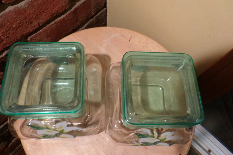 Vintage Glass Jars With Floral Decal, Square Glass Storage Jars ...