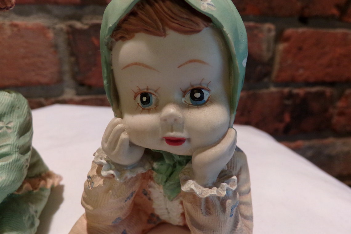 Vintage Baby Figurines, Hand Painted Baby Room Décor, Unique Resin Baby ...