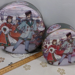 Christmas Tin, Vintage Hartin International Christmas Tin Ice Skating ...