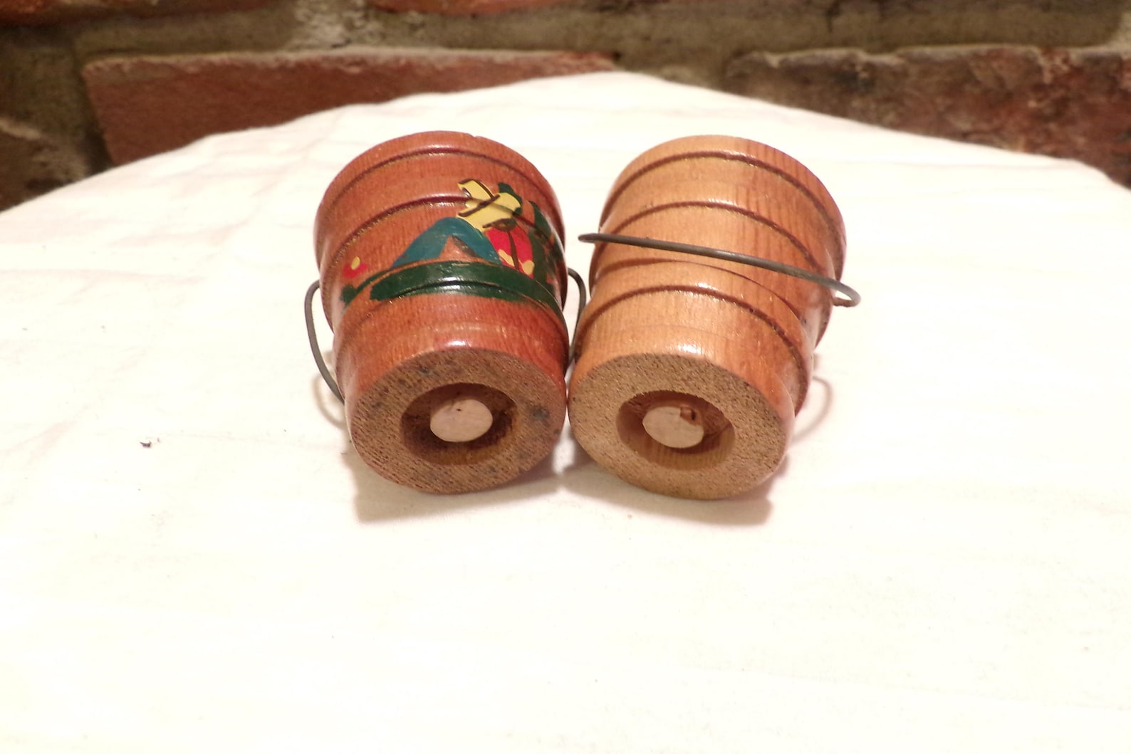 Vintage Wood Bucket Salt and Pepper Shakers, Patio Shakers, 1960 Wood ...
