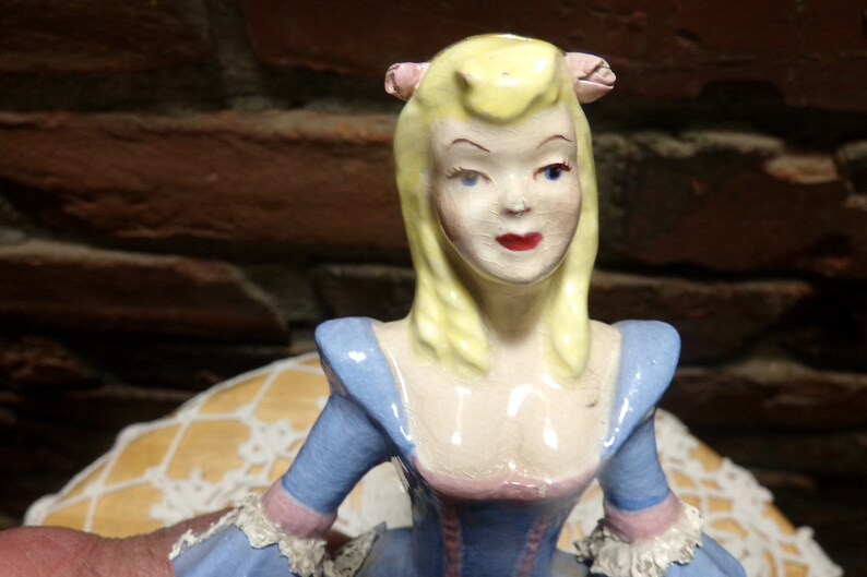 Vintage Ceramic Girl Princess Blue Dress Figurine, 8” Hand Painted ...