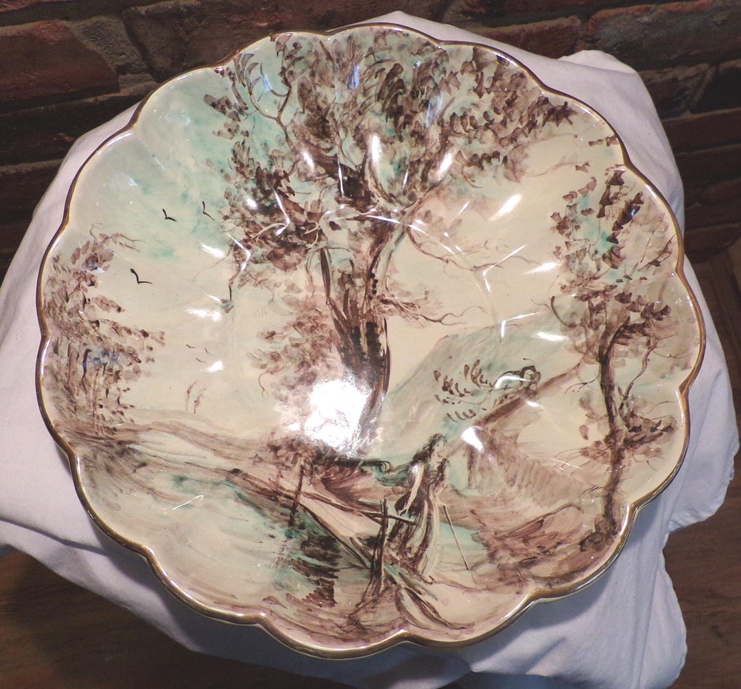 Vintage Italian Perugia Pottery Bowl: Hand-painted Lady Portrait, Gold ...