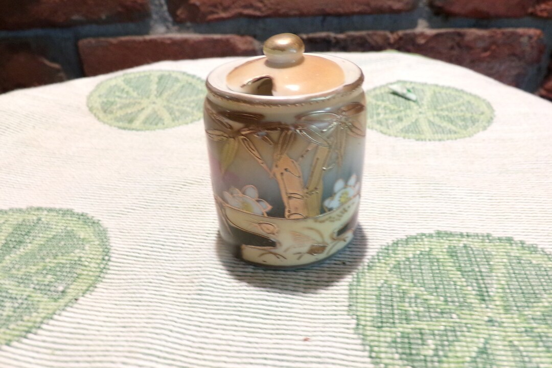 Vintage Mini Condiment Jar, Rare Gold Accent Condiment Jar, Estate Mini ...