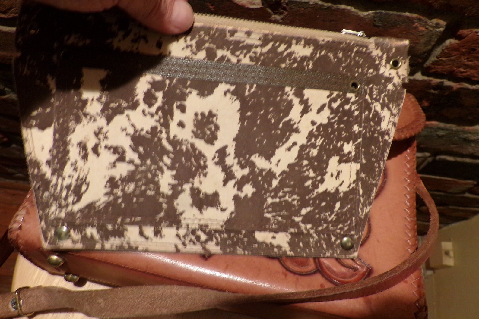 Vintage Hand Tooled Leather Purse, Tooled Stitch Brass Toggle Handbag ...