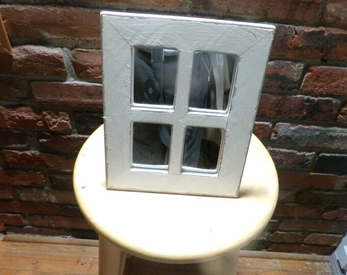 Vintage Farmhouse Windowpane Wall Mirror, Distressed Wood 4 Pane Mirror ...