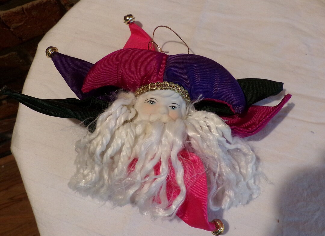 Vintage Santa Jester Ornament, 1980 Santa Jester Ornament, Jester ...