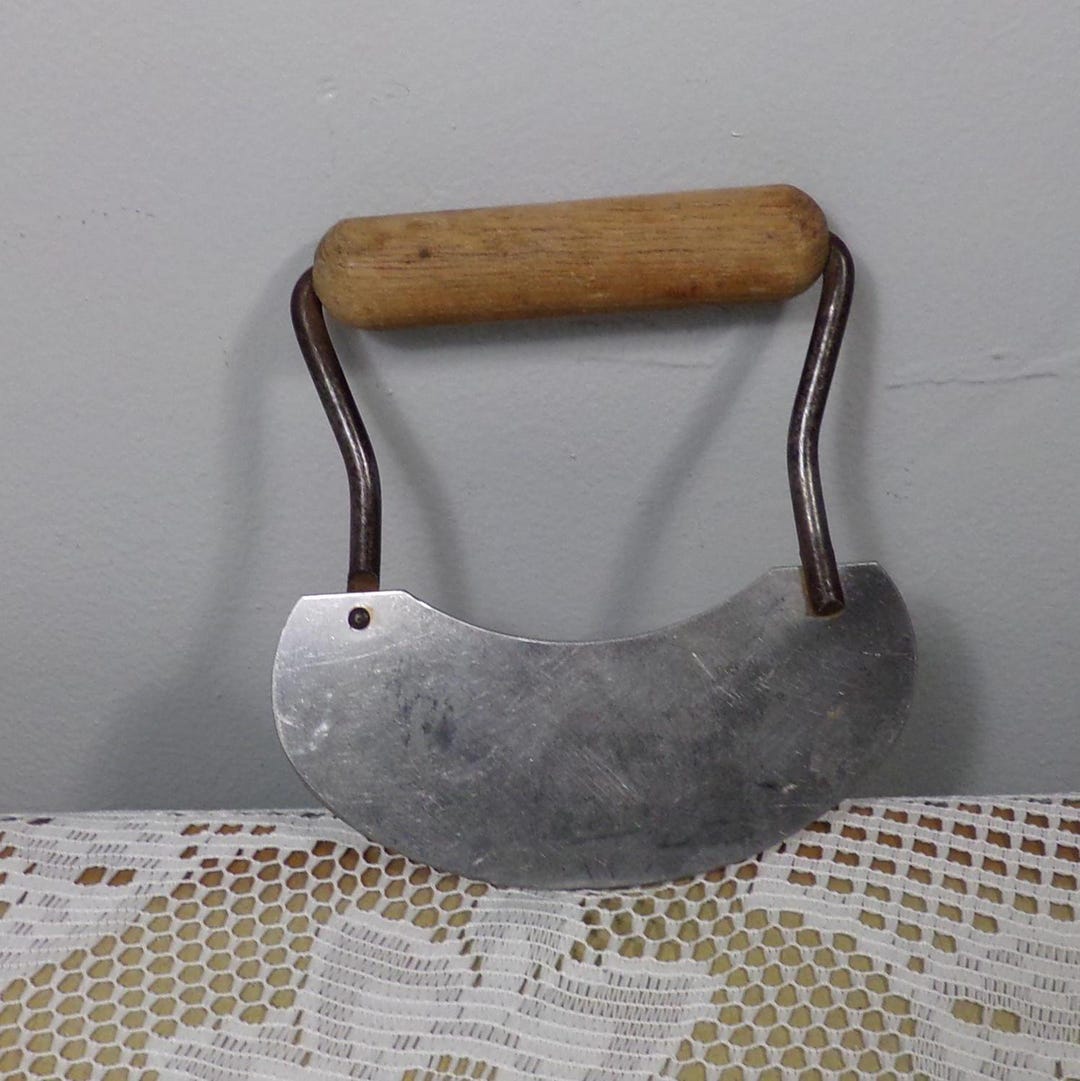 Primitive Mezzaluna Chopper Curved Blade Wood Handle, Herb Cutter ...