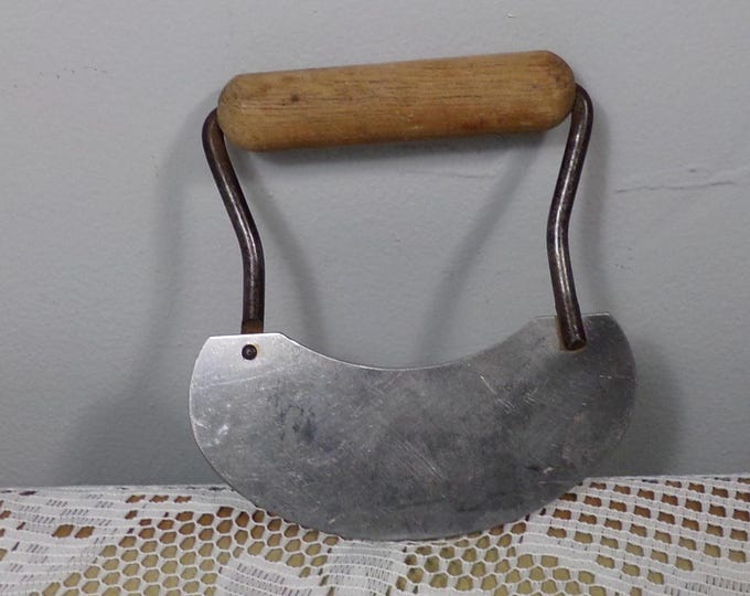 Primitive Mezzaluna Chopper Curved Blade Wood Handle, Herb Cutter ...
