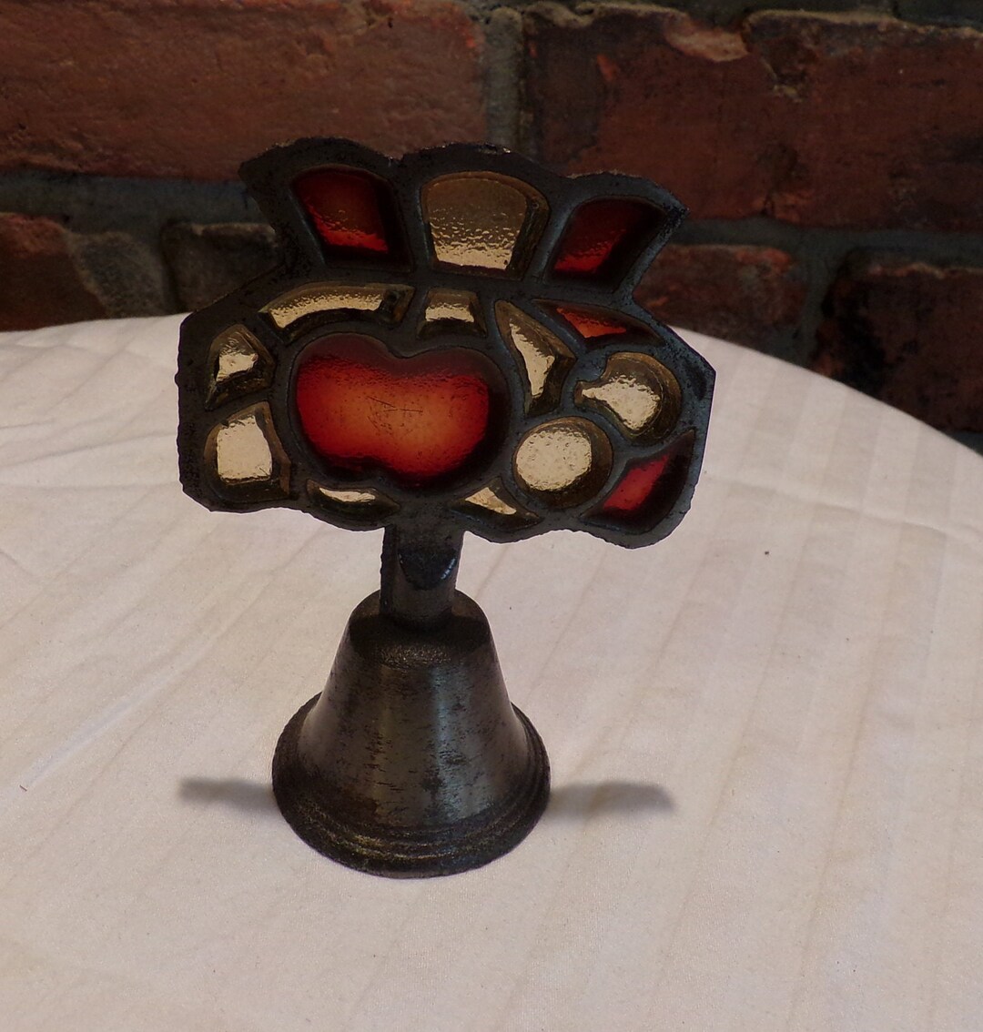 Vintage Stained Glass Bell, Stained Glass and Iron Hand Bell, Dinner ...
