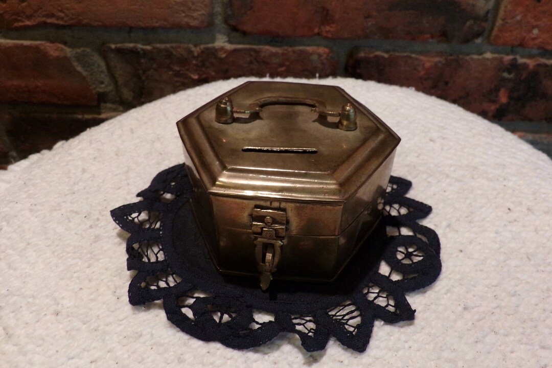Vintage Brass Octagonal Lidded Box, Rare Solid Brass Lidded Hinged W ...