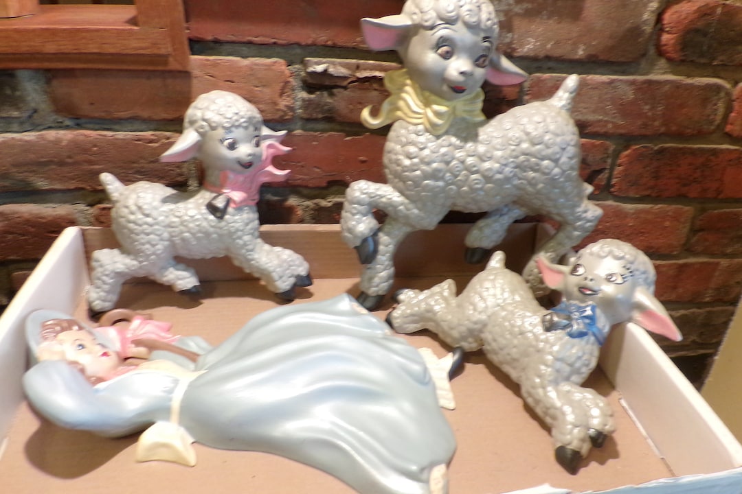 Vintage Ceramic Little Bo Peep Wall Art Plaques, 1950's Little Bo Peep ...