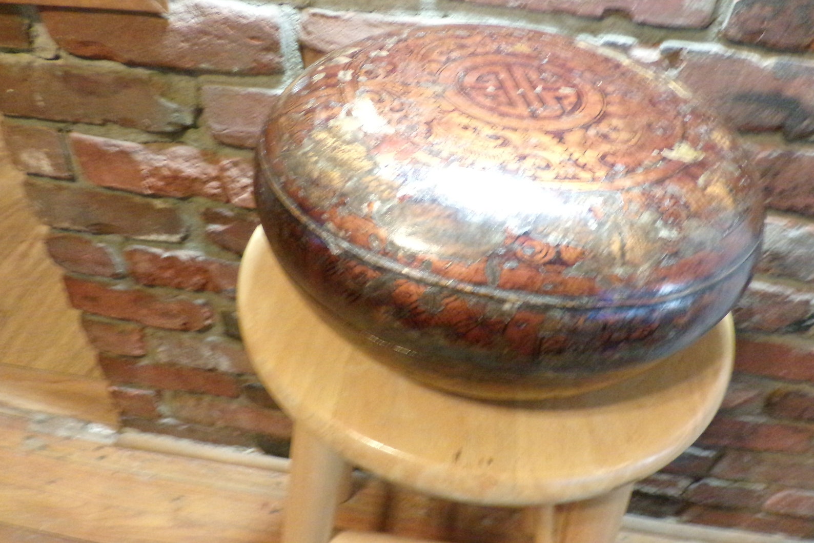 Antique Chinese Red Lacquer Wooden Wedding Box, Large Solid Wood Round ...