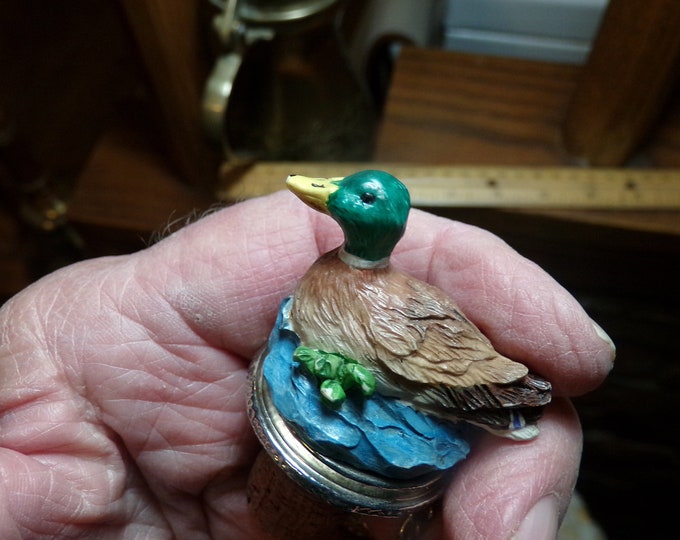 Vintage Pewter Resin Mallard Duck Bottle Stopper on Chain, Vintage ...