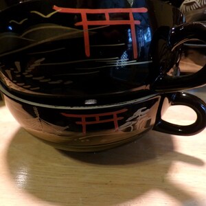 Vintage Japanese Black & Gold Lacquer Tea Set for 6 Cups Saucers ...