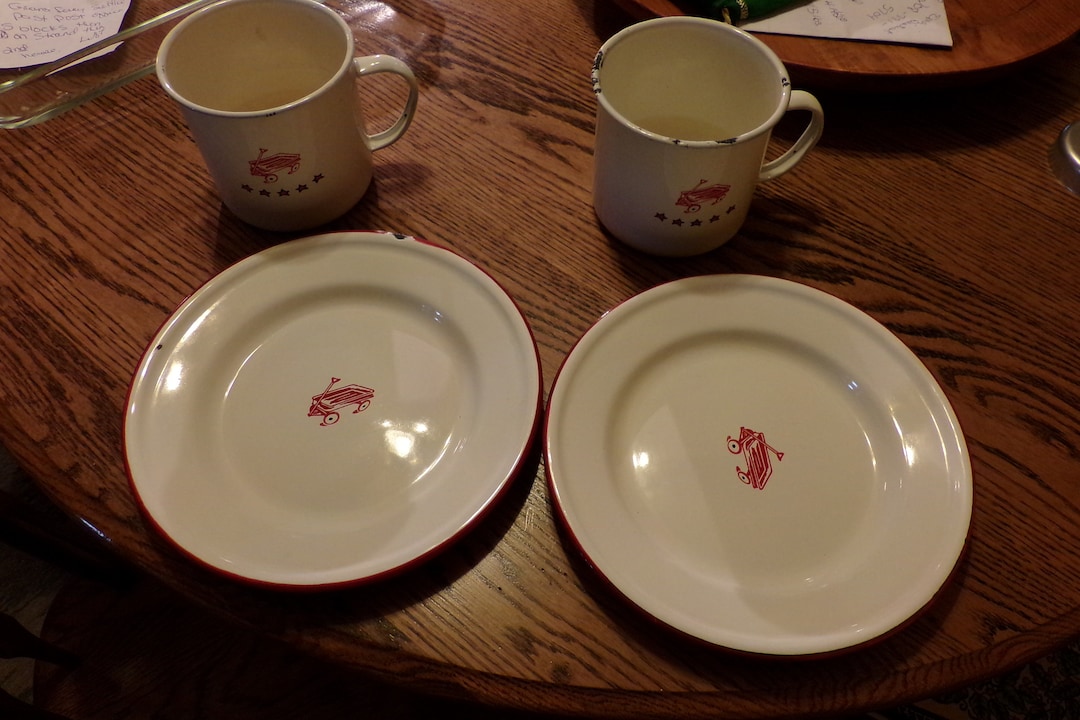 Vintage Taipro Enamelware Plates and Cups, Taipro Enamelware Set, Rare ...