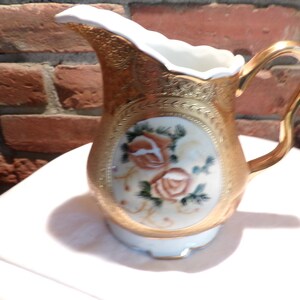 Vintage Gold-plated Pitcher, Porcelain and Gold-plated Pitcher, Rare ...