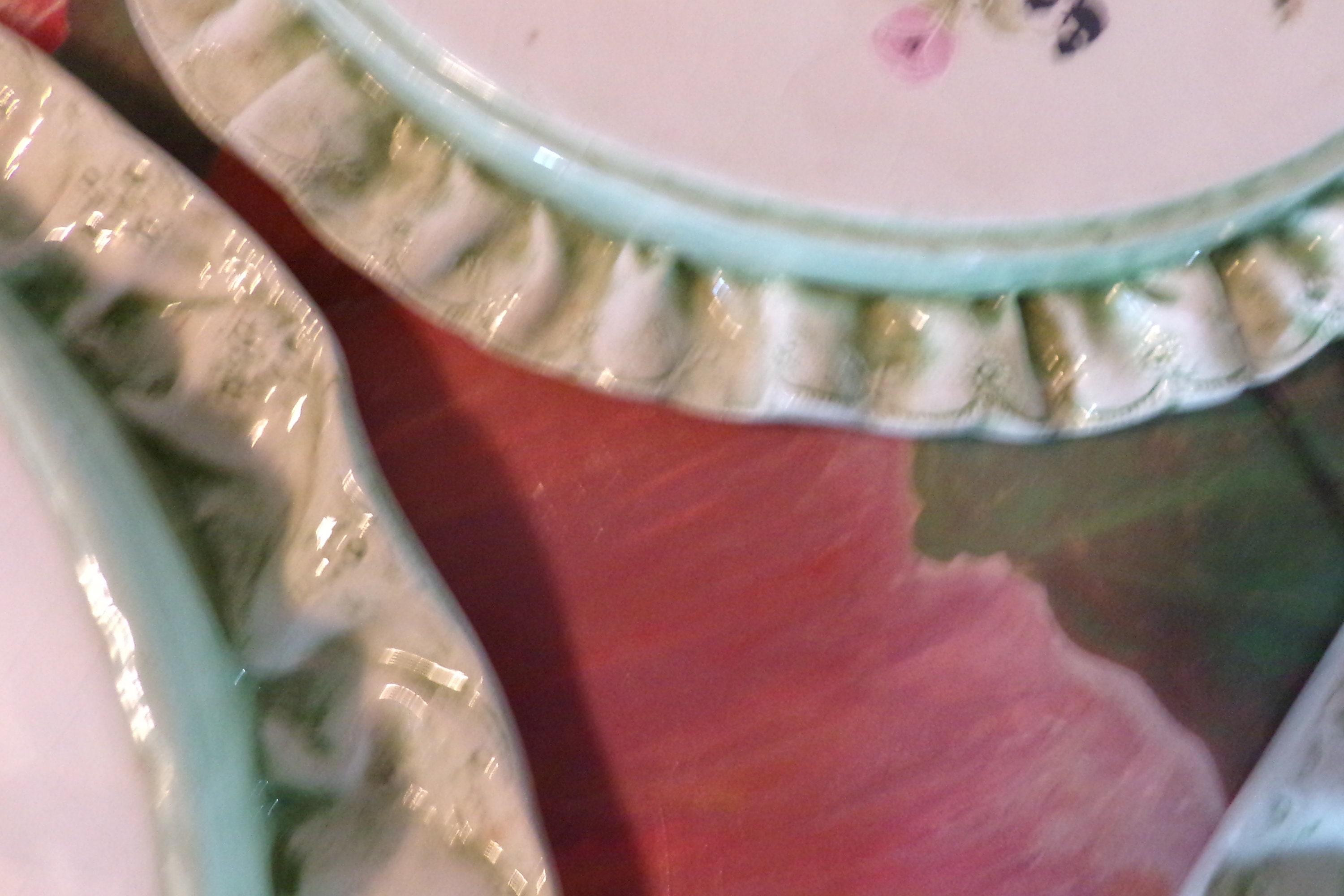 Vintage Ceramic Ruffled Edge Cake Plates, 3 Floral and Green Flat Cake ...