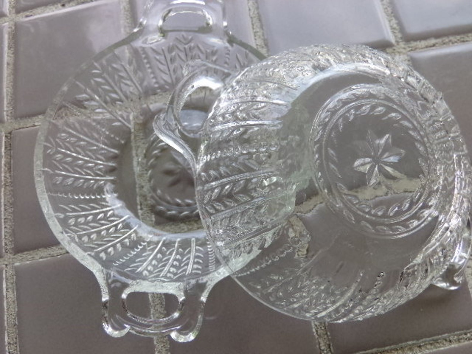 Vintage 1930s Etched Glass Bowls, Wheat Pattern, Two Handled (set of 2 ...