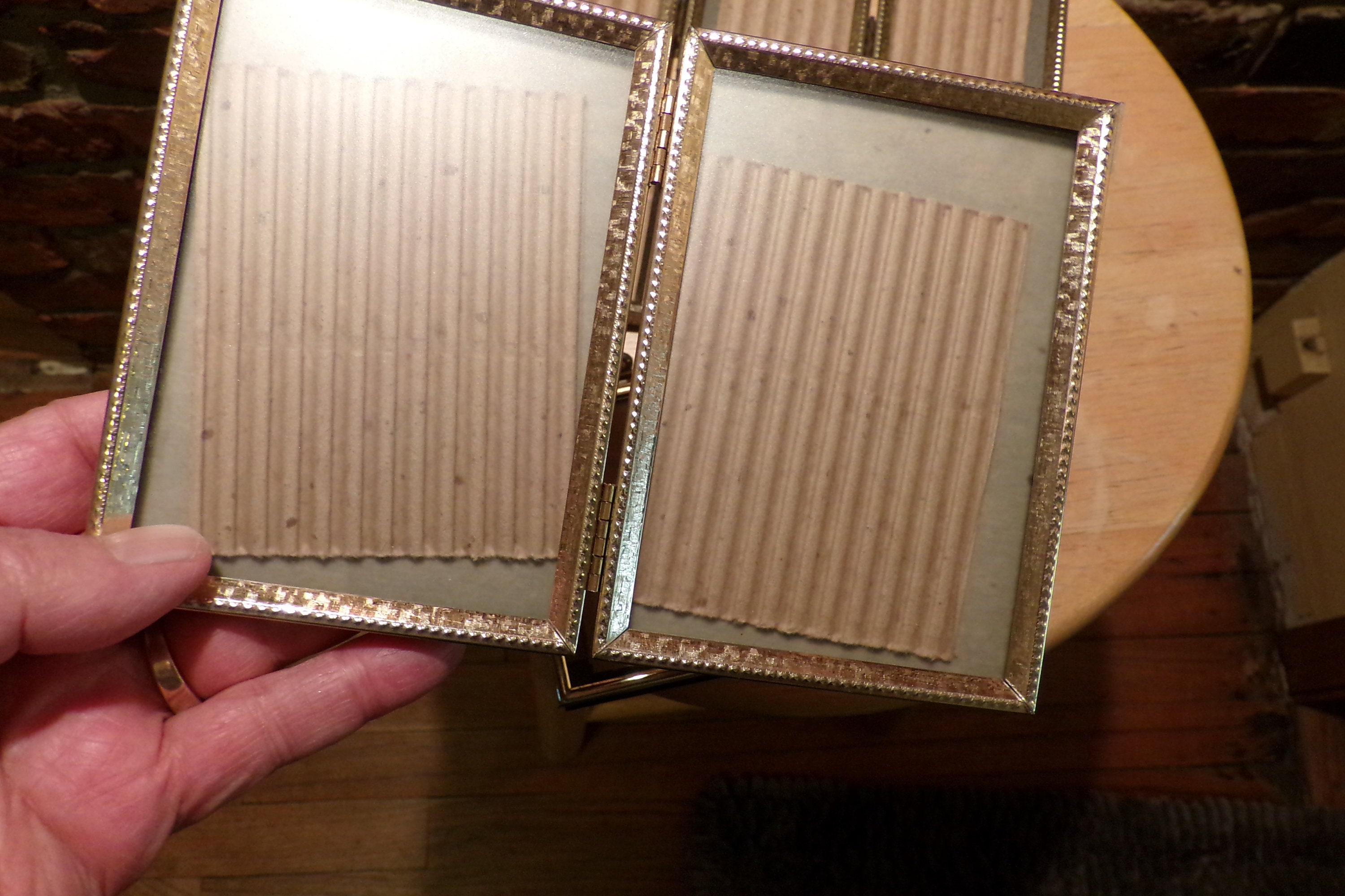 Vintage Tri Fold Double Hinged Picture Frame Gold Tone Metal | Etsy