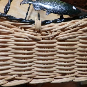 Vintage Woven Wicker and Wire Basket, Wicker Handled Basket, Fish ...