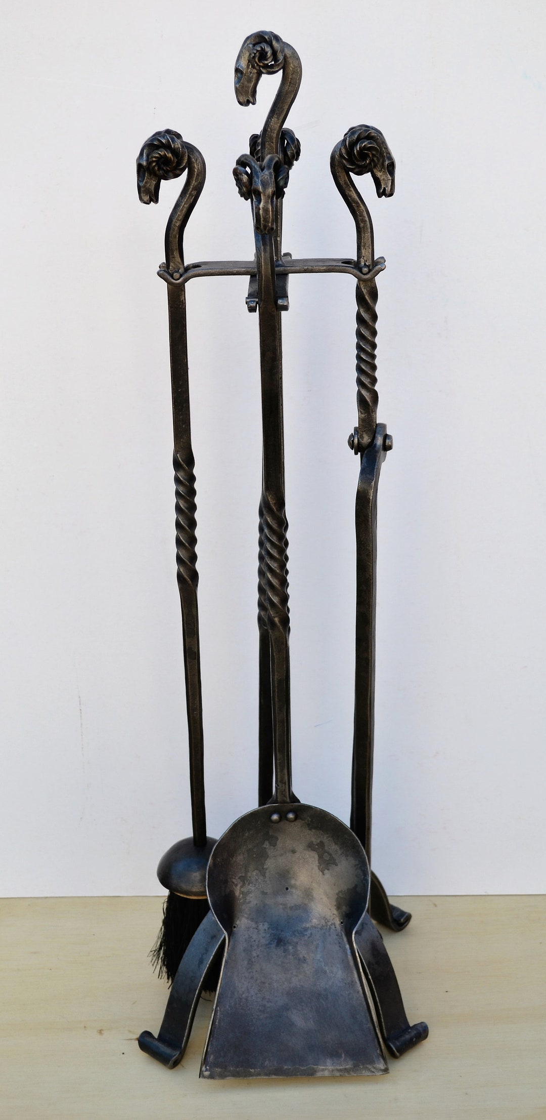 Classic Hand Forged 'rams Head' Fire Tool Set - Poker, Tongs, Shovel ...