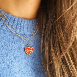 Gold Vermeil Eros Heart Charm Necklace | Love Pendant Necklace | Red ...