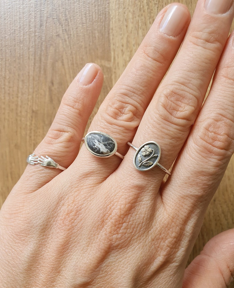 Black and White Beach Pebble Rings Sterling Silver Ring - Etsy