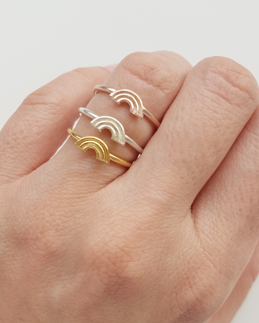 Sterling Silver Rainbow Ring | Dainty Stacking Ring | Positive Vibes ...