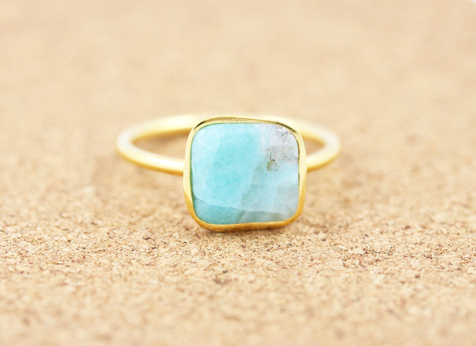 Sterling Silver Amazonite Ring | Raw Turquoise |boho | Bohemian ...