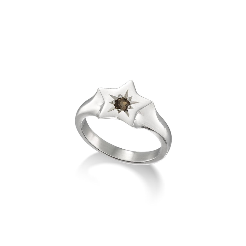 Sterling Silver Star Signet Ring , Shooting Star Ring With Natural ...