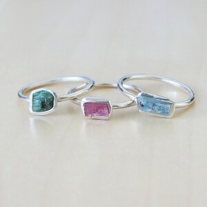 Sterling Silver Raw Pink Tourmaline Ring - Rough Gemstone Ring- Stacking Ring -boho Ring - Raw ...