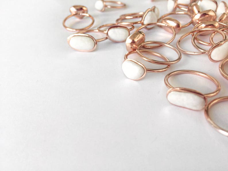 Rose Gold Vermeil White Pebble Ring marble Stone Ring OOAK - Etsy